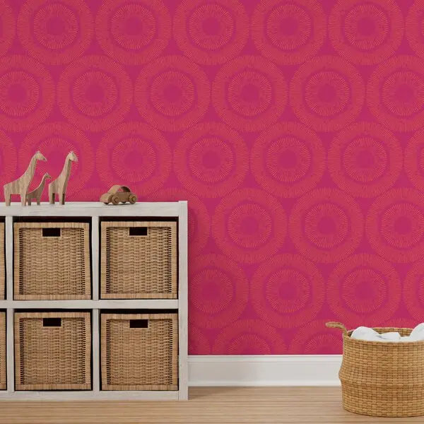 Spoonflower Retro Circles Abstract Summer Mcm Resort Custom Pre-pasted Wallpaper