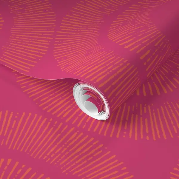 Spoonflower Retro Circles Abstract Summer Mcm Resort Custom Pre-pasted Wallpaper - Orange