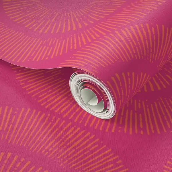 Spoonflower Retro Circles Abstract Summer Mcm Resort Custom Pre-pasted Wallpaper - Orange