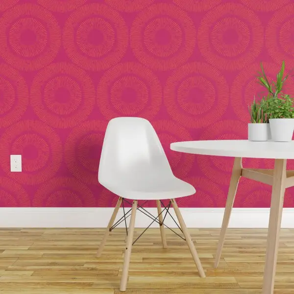 Spoonflower Retro Circles Abstract Summer Mcm Resort Custom Pre-pasted Wallpaper - Orange