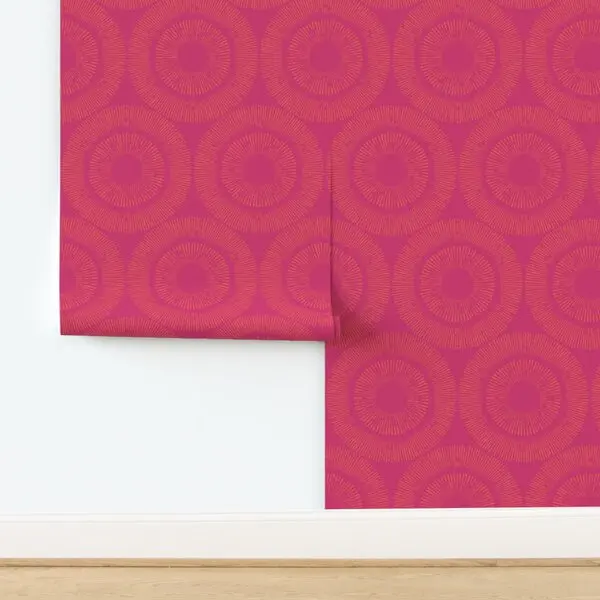 Spoonflower Retro Circles Abstract Summer Mcm Resort Custom Pre-pasted Wallpaper - Orange
