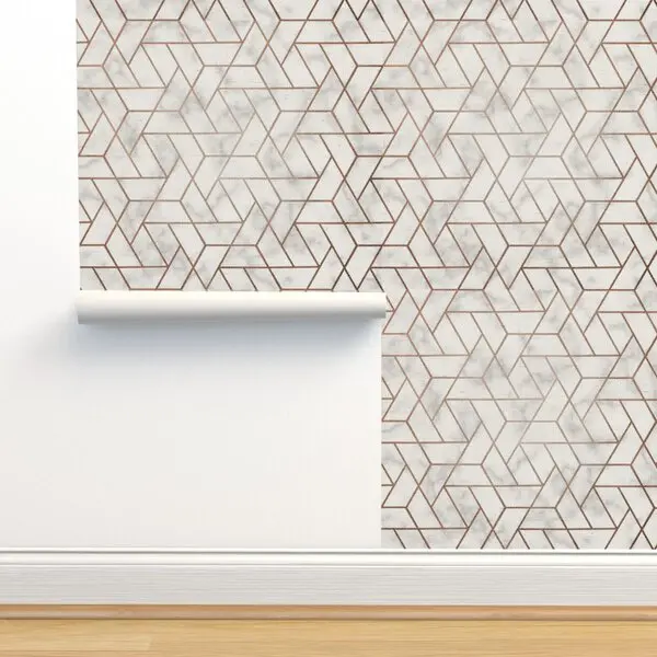 Spoonflower Geometric Grid White Bronze 100% Natural Sisal Grasscloth Wallcovering