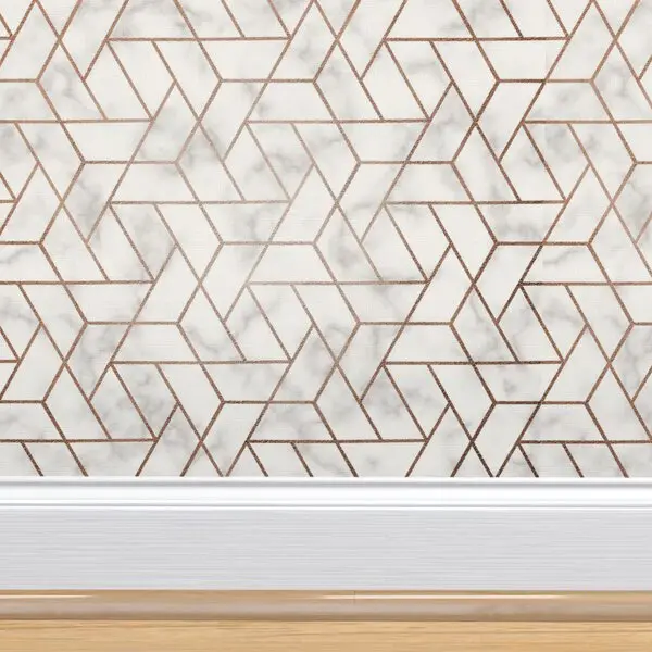 Spoonflower Geometric Grid White Bronze 100% Natural Sisal Grasscloth Wallcovering