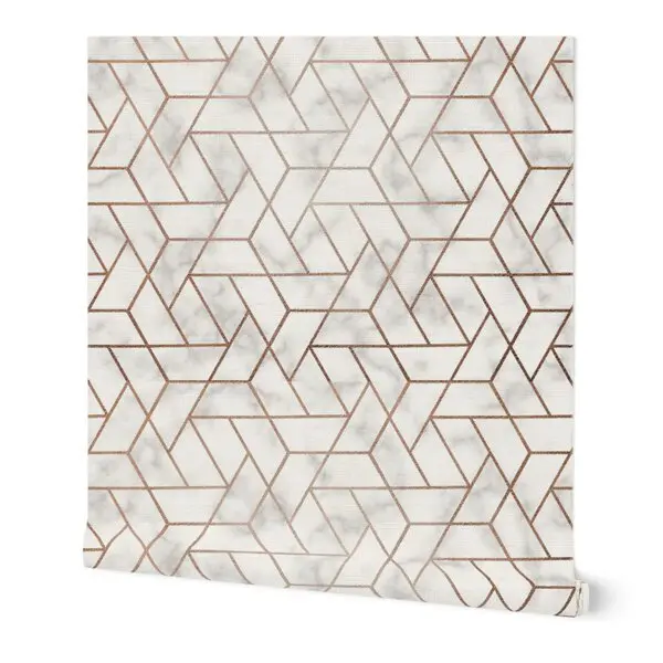Spoonflower Geometric Grid White Bronze 100% Natural Sisal Grasscloth Wallcovering