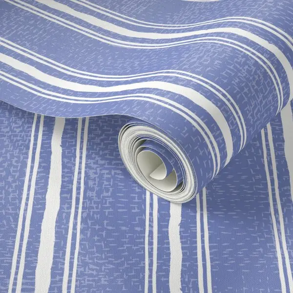 Spoonflower Summer Contemporary And White Vertical Custom Pre-pasted Wallpaper - Blue