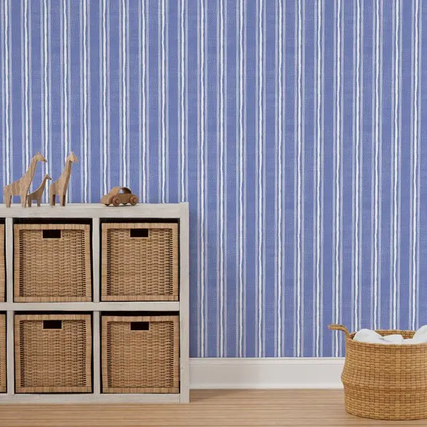 Spoonflower Summer Contemporary And White Vertical Custom Pre-pasted Wallpaper - Blue