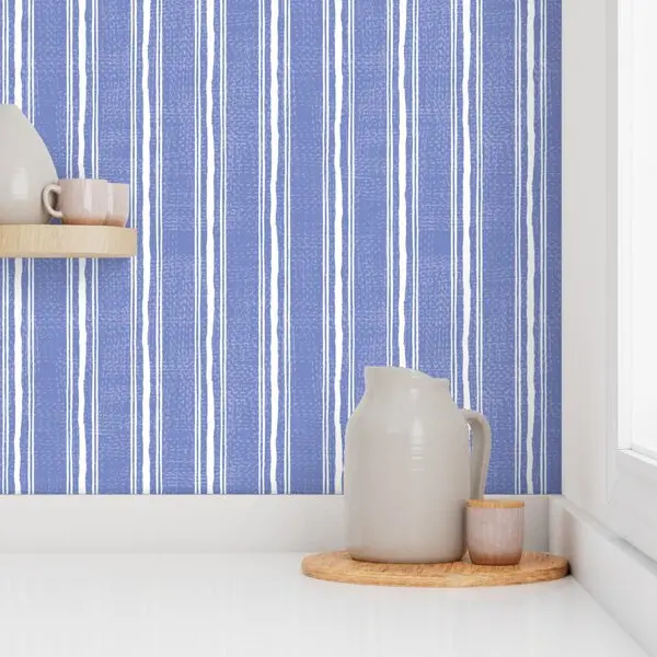 Spoonflower Summer Contemporary And White Vertical Custom Pre-pasted Wallpaper - Blue