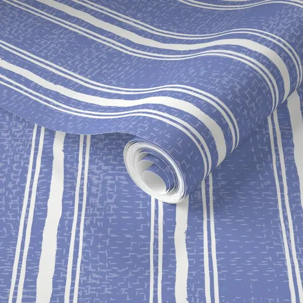 Spoonflower Summer Contemporary And White Vertical Custom Pre-pasted Wallpaper - Blue