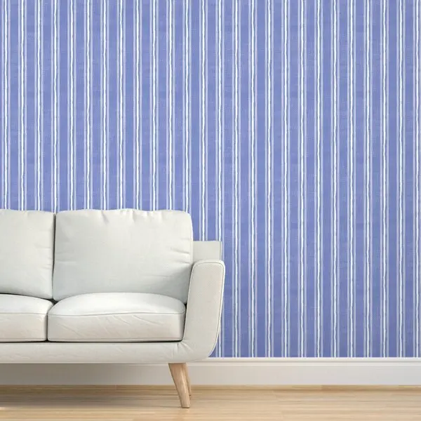 Spoonflower Summer Contemporary And White Vertical Custom Pre-pasted Wallpaper - Blue