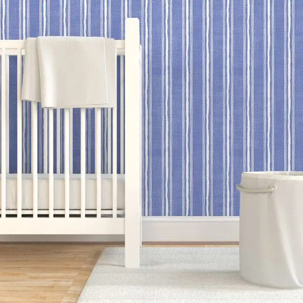 Spoonflower Summer Contemporary And White Vertical Custom Pre-pasted Wallpaper - Blue