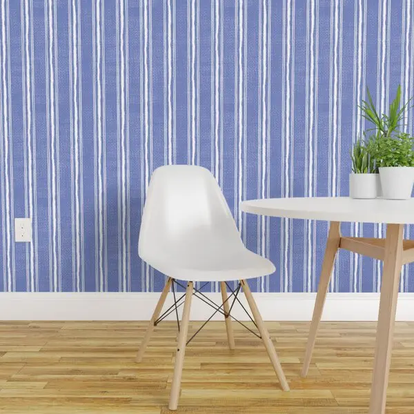 Spoonflower Summer Contemporary And White Vertical Custom Pre-pasted Wallpaper - Blue