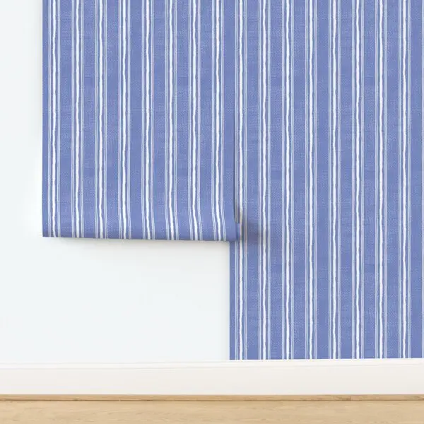 Spoonflower Summer Contemporary And White Vertical Custom Pre-pasted Wallpaper - Blue