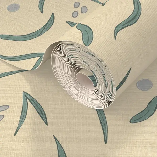 Spoonflower Blades Of Grass With Pebbles 100% Natural Sisal Grasscloth Wallcovering - Beige,gray
