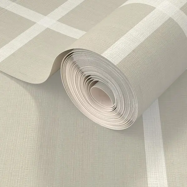 Spoonflower Putty Reverse Large Window Pane Cross Hatch 100% Natural Sisal Grasscloth Wallcovering - Gray,white