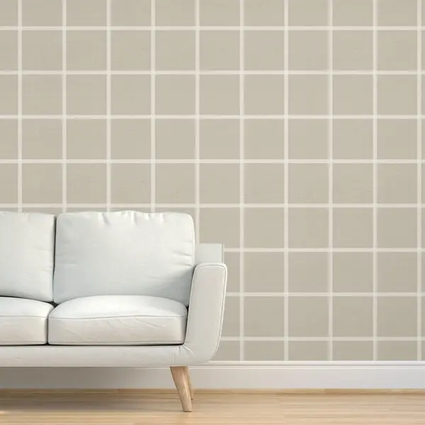Spoonflower Putty Reverse Large Window Pane Cross Hatch 100% Natural Sisal Grasscloth Wallcovering