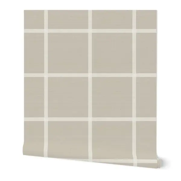Spoonflower Putty Reverse Large Window Pane Cross Hatch 100% Natural Sisal Grasscloth Wallcovering