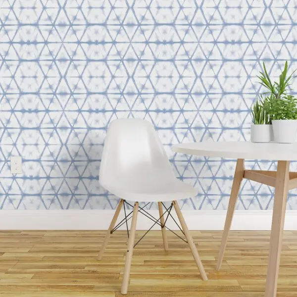 Spoonflower Modern Geometric Abstract Contemporary Beach Custom Pre-pasted Wallpaper - Blue
