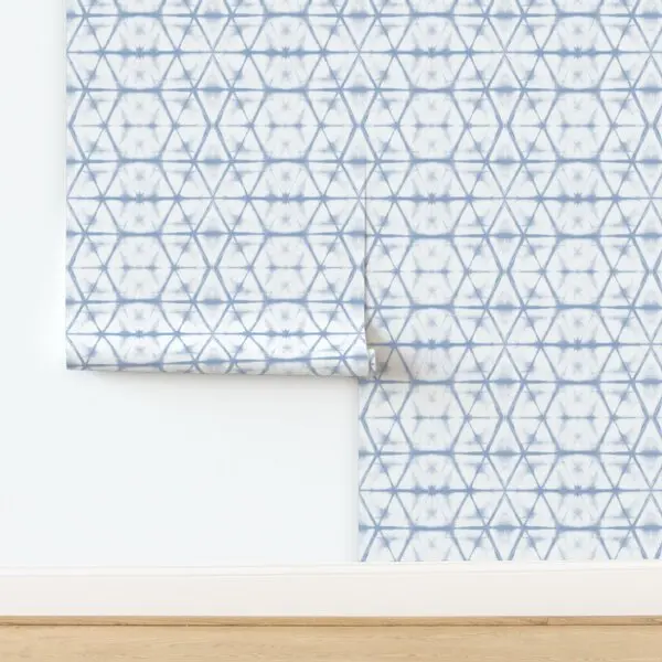 Spoonflower Modern Geometric Abstract Contemporary Beach Custom Pre-pasted Wallpaper - Blue