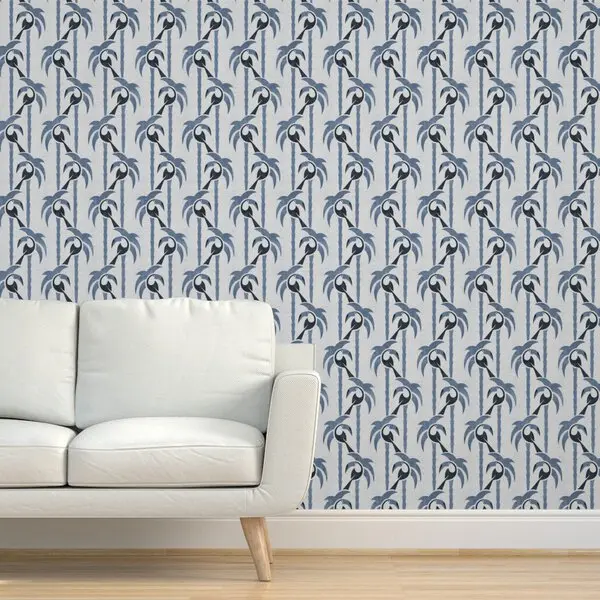 Spoonflower Toucan Do It Blue Black On White 100% Natural Sisal Grasscloth Wallcovering