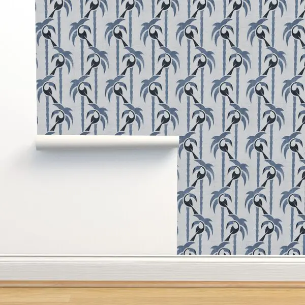 Spoonflower Toucan Do It Blue Black On White 100% Natural Sisal Grasscloth Wallcovering