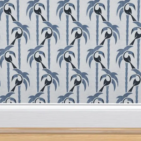 Spoonflower Toucan Do It Blue Black On White 100% Natural Sisal Grasscloth Wallcovering
