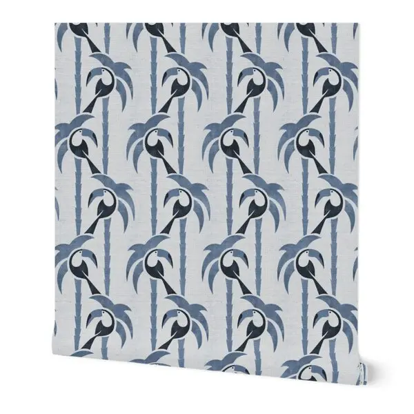 Spoonflower Toucan Do It Blue Black On White 100% Natural Sisal Grasscloth Wallcovering