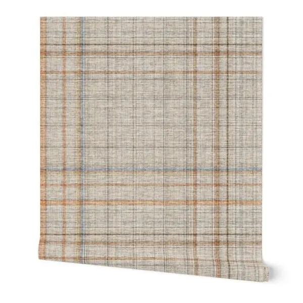 Spoonflower V2 Plaid From Handmade Paper 100% Natural Sisal Grasscloth Wallcovering