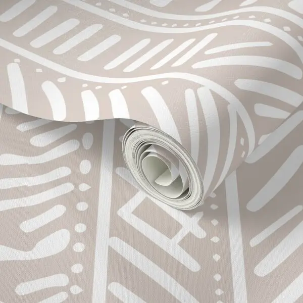 Spoonflower Modern Boho Mudcloth Lines Geometric Custom Pre-pasted Wallpaper - Beige
