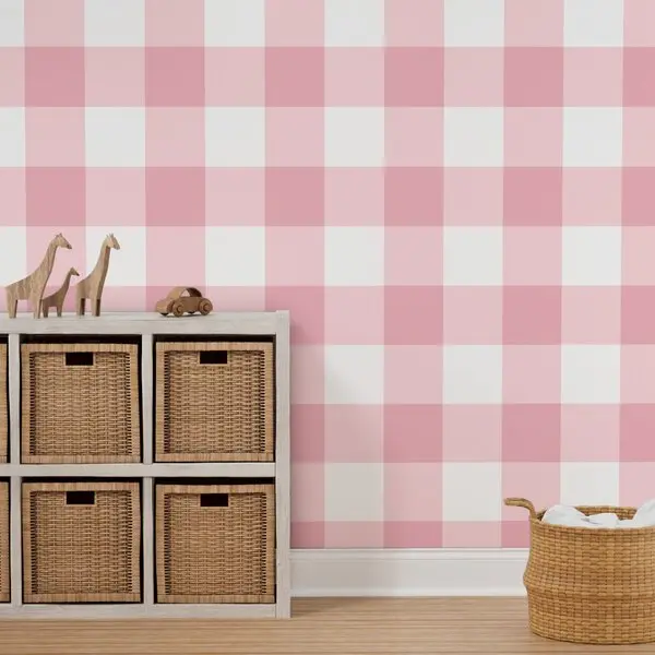 Spoonflower Retro Gingham Check Fun Groovy 90 S Tickled Custom Pre-pasted Wallpaper