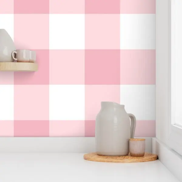 Spoonflower Retro Gingham Check Fun Groovy 90 S Tickled Custom Pre-pasted Wallpaper