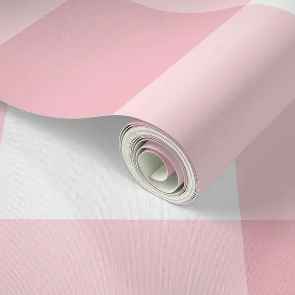 Spoonflower Retro Gingham Check Fun Groovy 90 S Tickled Custom Pre-pasted Wallpaper - Pink
