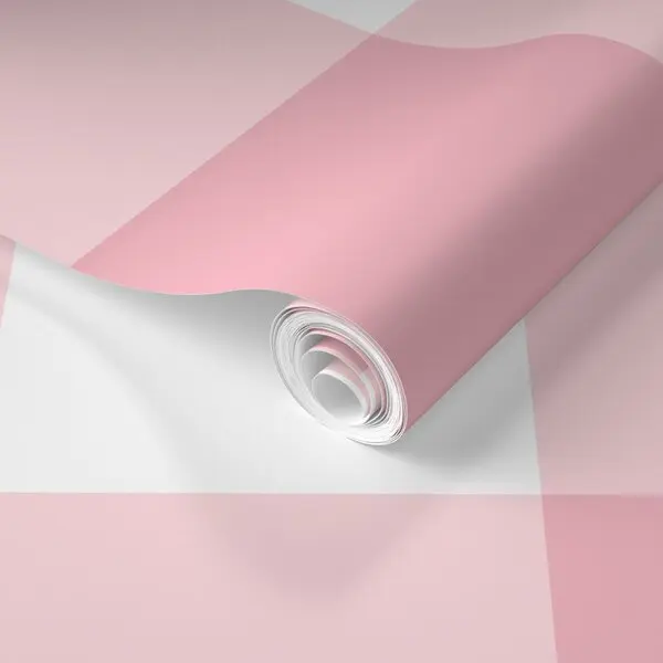 Spoonflower Retro Gingham Check Fun Groovy 90 S Tickled Custom Pre-pasted Wallpaper - Pink