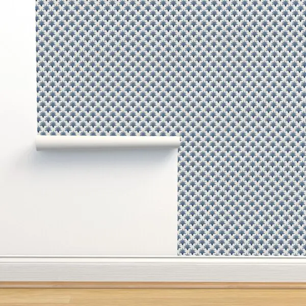 Spoonflower Pinecone4 Indigo On White 100% Natural Sisal Grasscloth Wallcovering