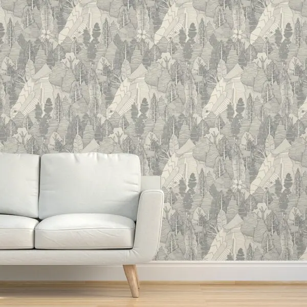 Spoonflower Trees Nc Silver Large 100% Natural Sisal Grasscloth Wallcovering - Gray,silver