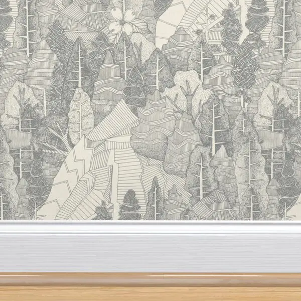 Spoonflower Trees Nc Silver Large 100% Natural Sisal Grasscloth Wallcovering - Gray,silver