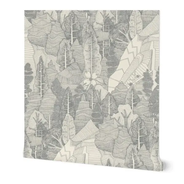 Spoonflower Trees Nc Silver Large 100% Natural Sisal Grasscloth Wallcovering - Gray,silver