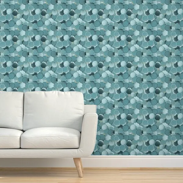 Spoonflower Seashells Ocean Mollusks Beach Coastal Shell Custom Pre-pasted Wallpaper