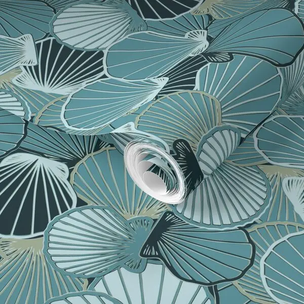 Spoonflower Seashells Ocean Mollusks Beach Coastal Shell Custom Pre-pasted Wallpaper