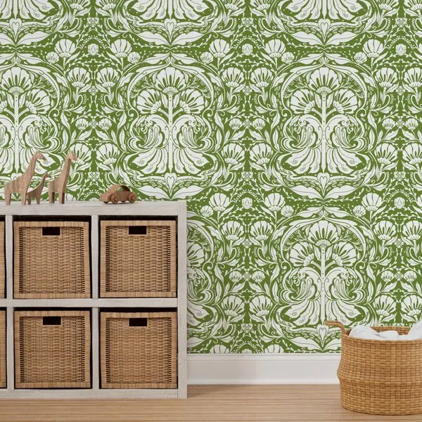 Spoonflower Nature Victorian Wallpaper Art Deco Summer Custom Pre-pasted Wallpaper