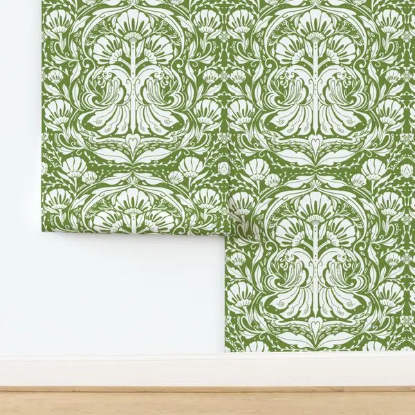 Spoonflower Nature Victorian Wallpaper Art Deco Summer Custom Pre-pasted Wallpaper
