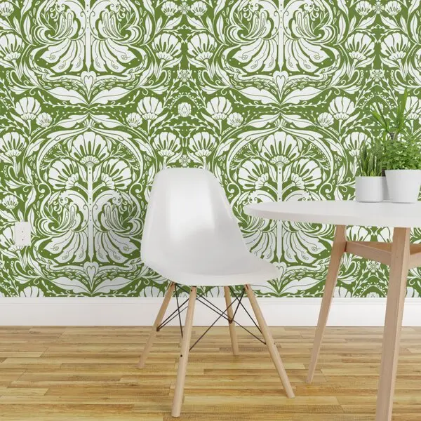 Spoonflower Nature Victorian Wallpaper Art Deco Summer Custom Pre-pasted Wallpaper