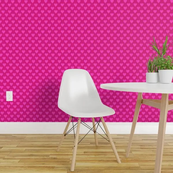 Spoonflower Bright Retro Groovy Hot Neon Girly 90s Custom Pre-pasted Wallpaper - Pink