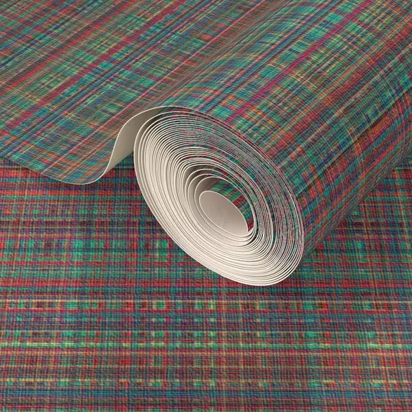 Spoonflower Fall Plaid Tartan Preppy 100% Natural Sisal Grasscloth Wallcovering - Red,teal,green