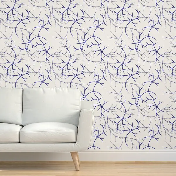 Spoonflower Ink Branches 100% Natural Sisal Grasscloth Wallcovering
