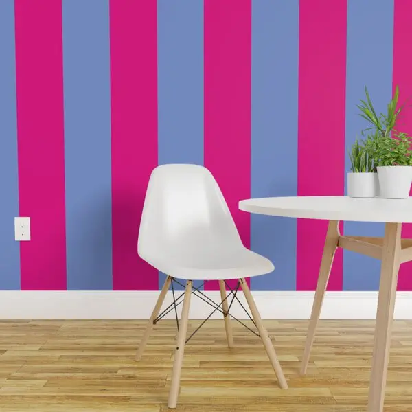 Spoonflower Bright Retro Stripes Fun Groovy Hot Neon Custom Pre-pasted Wallpaper - Pink