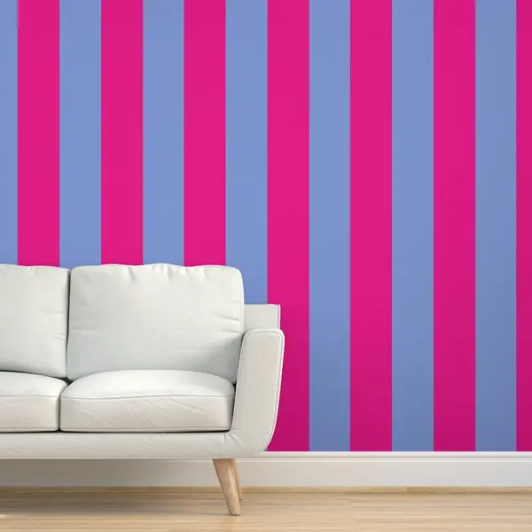 Spoonflower Bright Retro Stripes Fun Groovy Hot Neon Custom Pre-pasted Wallpaper - Pink