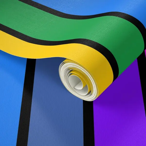 Spoonflower Rainbow Vertical Stripe Bright Striped Custom Pre-pasted Wallpaper - Black