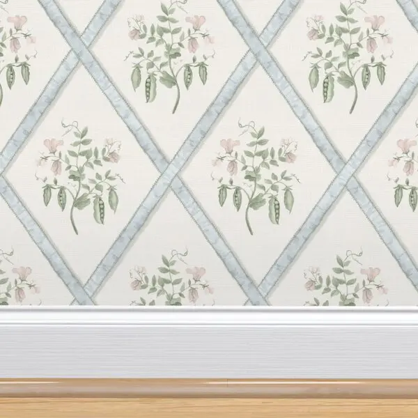 Spoonflower Eloise Quiet Blue Greens 100% Natural Sisal Grasscloth Wallcovering