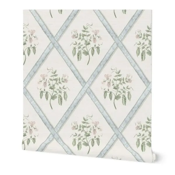 Spoonflower Eloise Quiet Blue Greens 100% Natural Sisal Grasscloth Wallcovering