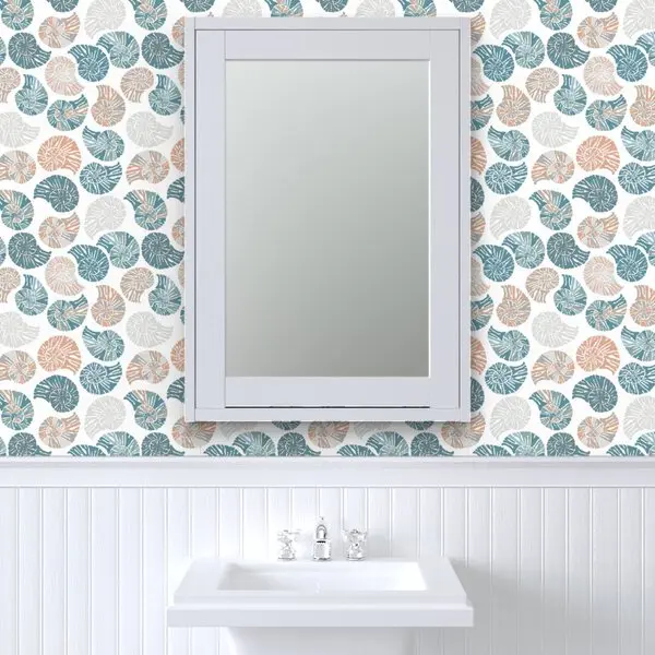 Spoonflower Coastal Shells Beach Terra Cotta Seashells Custom Pre-pasted Wallpaper